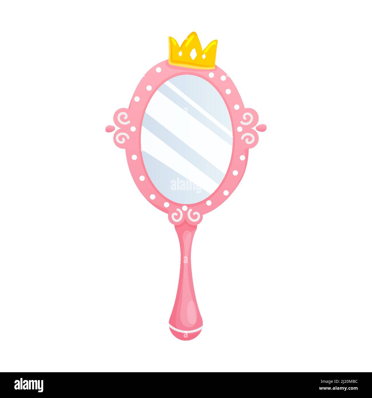 Princess hand mirror.Oval pink mirrors with gold crown for girl.Cartoon ...