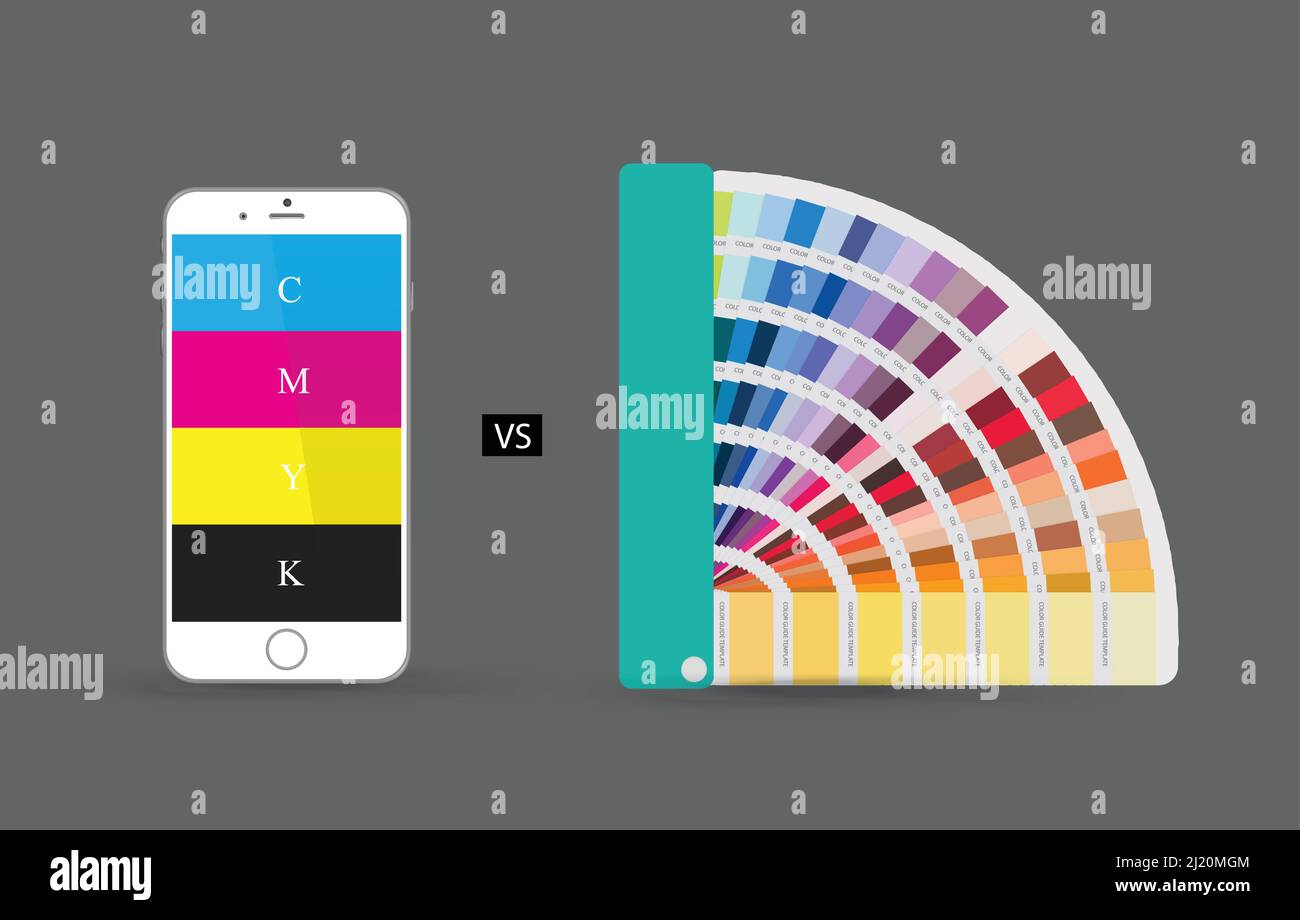 Smartphone color guide VS CMYK color palette guide, concept for mobile ...