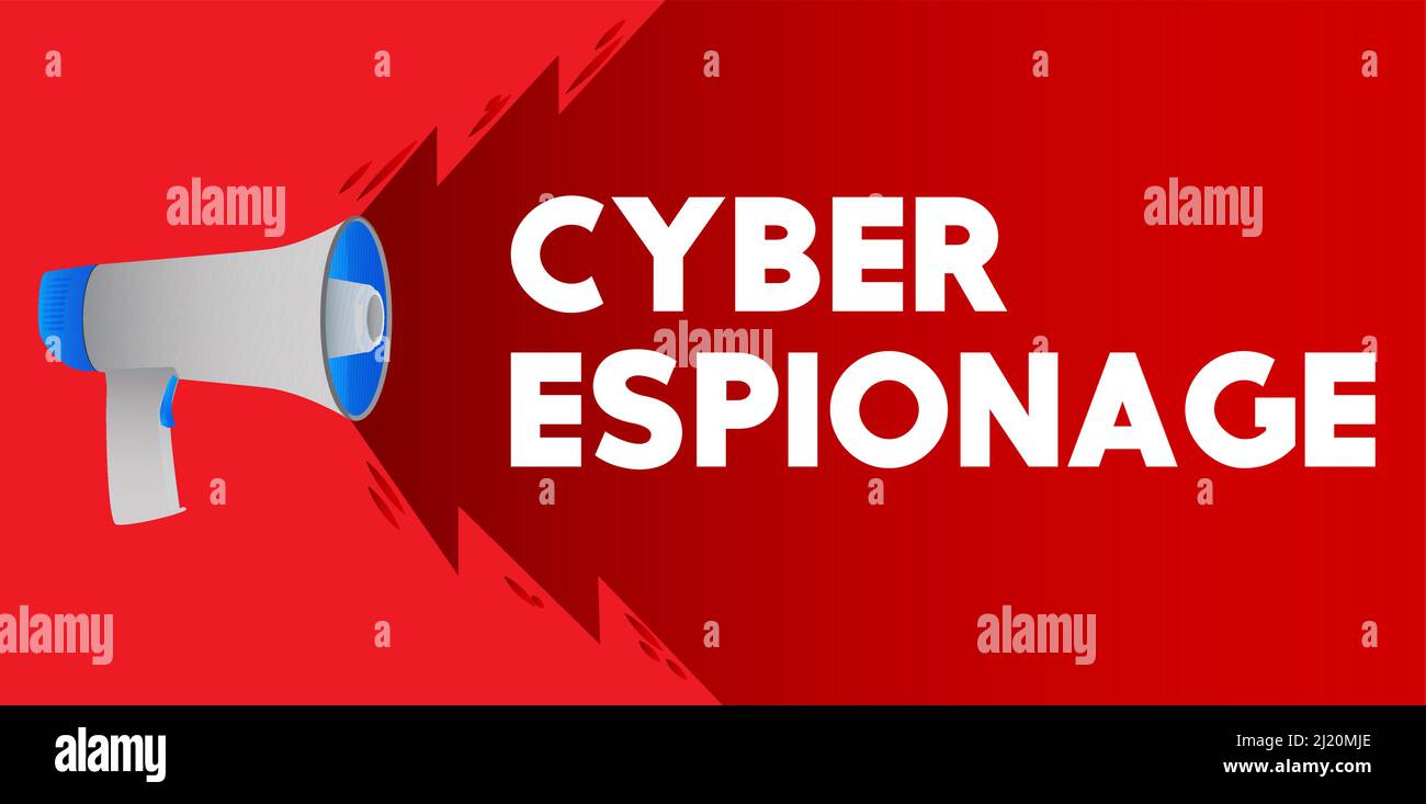 Retro megaphone with the word Cyber Espionage. Attention concept ...