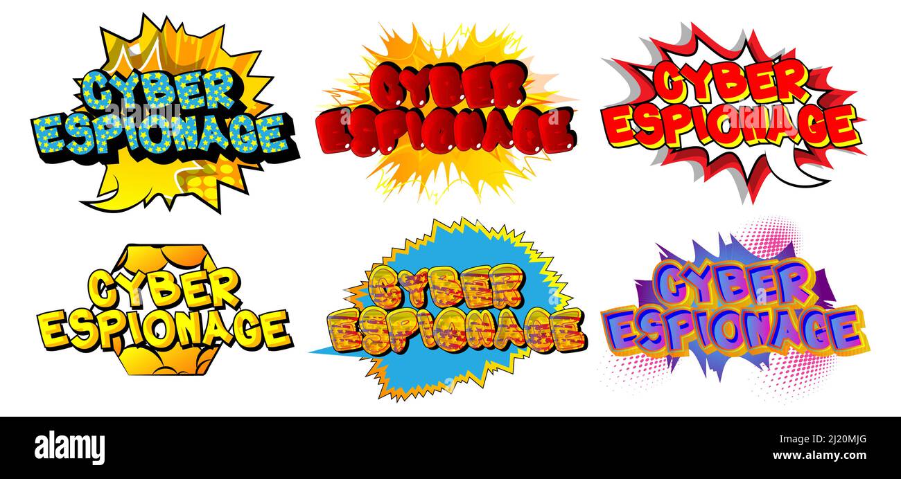 Cyber Espionage. Comic book word text set with abstract comics ...