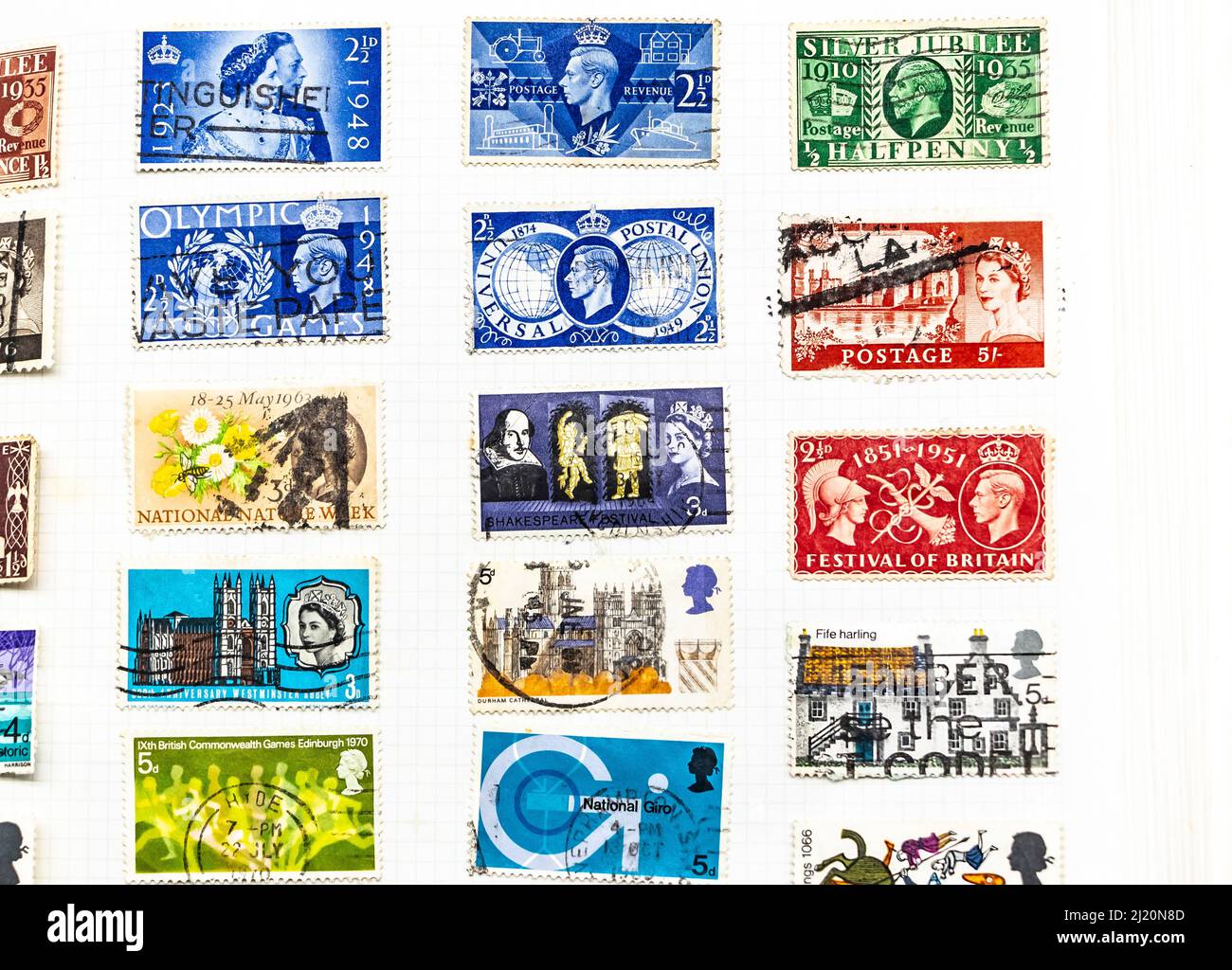 vintage British stamps in a stamp album collection Stock Photo - Alamy