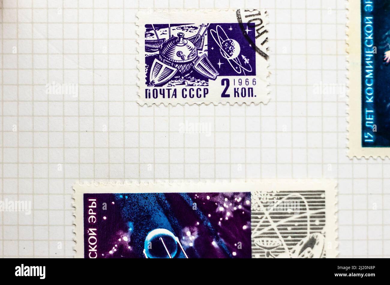 vintage space themed stamps from Russia CCCP in a stamp album ...