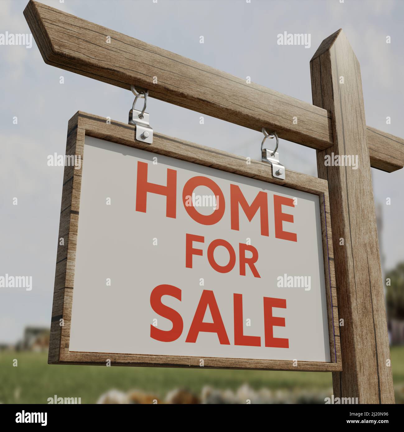 Home for sale wooden sign board. 3D rendering illustration Stock Photo ...