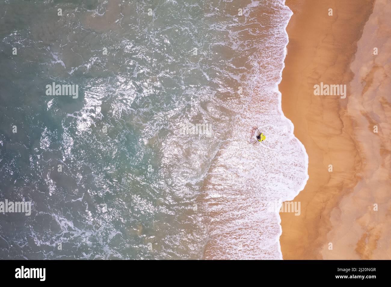 Aerial view top down of Local southern Thai fisherman uses his handmade ...