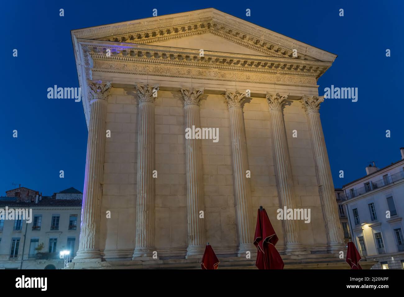 Maison Caree Ancient Classical Roman Temple Night Umbrellas Nimes Gard ...