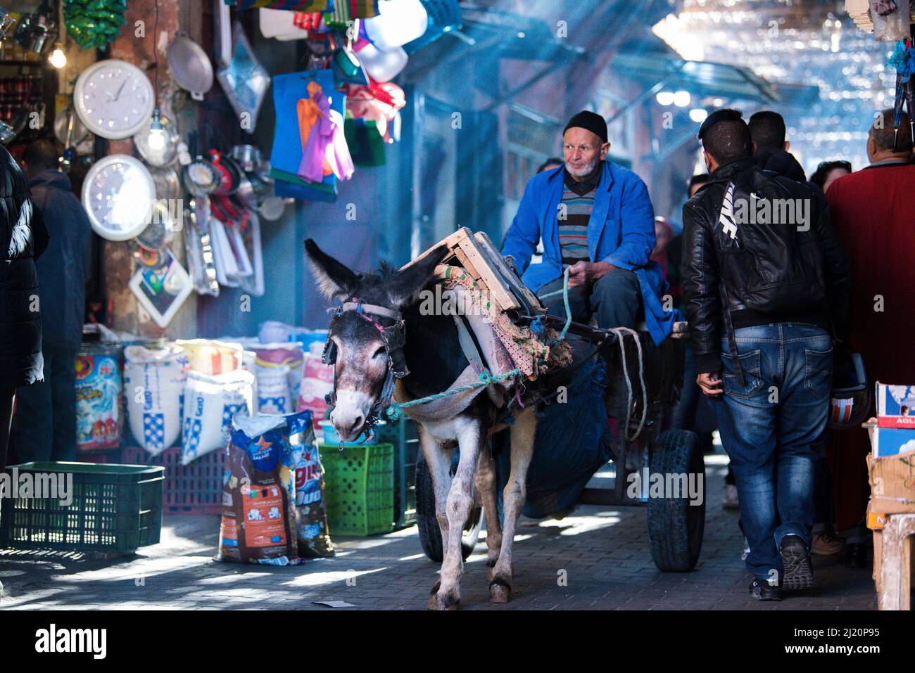 Marrakesh, Morocco - February 28, 2022: In the narrow streets of the ...