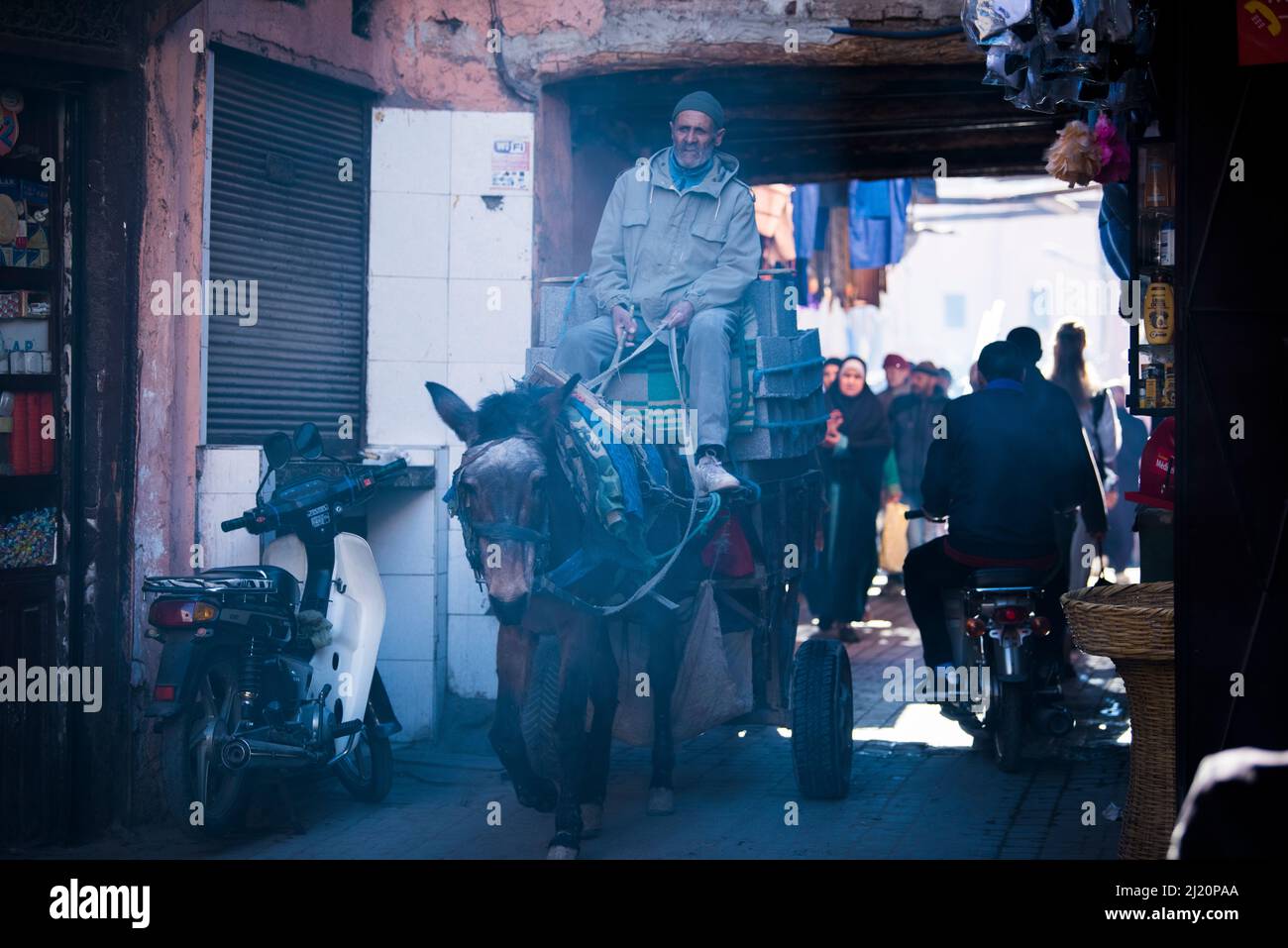 Marrakesh, Morocco - February 28, 2022: In the narrow streets of the ...