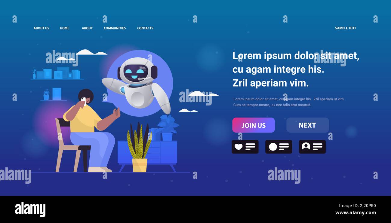 businesswoman discussing with chatbot robot online communication ...