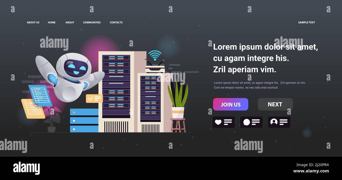 Robot Working In Data Center Room Hosting Server Computer Monitoring Information Database