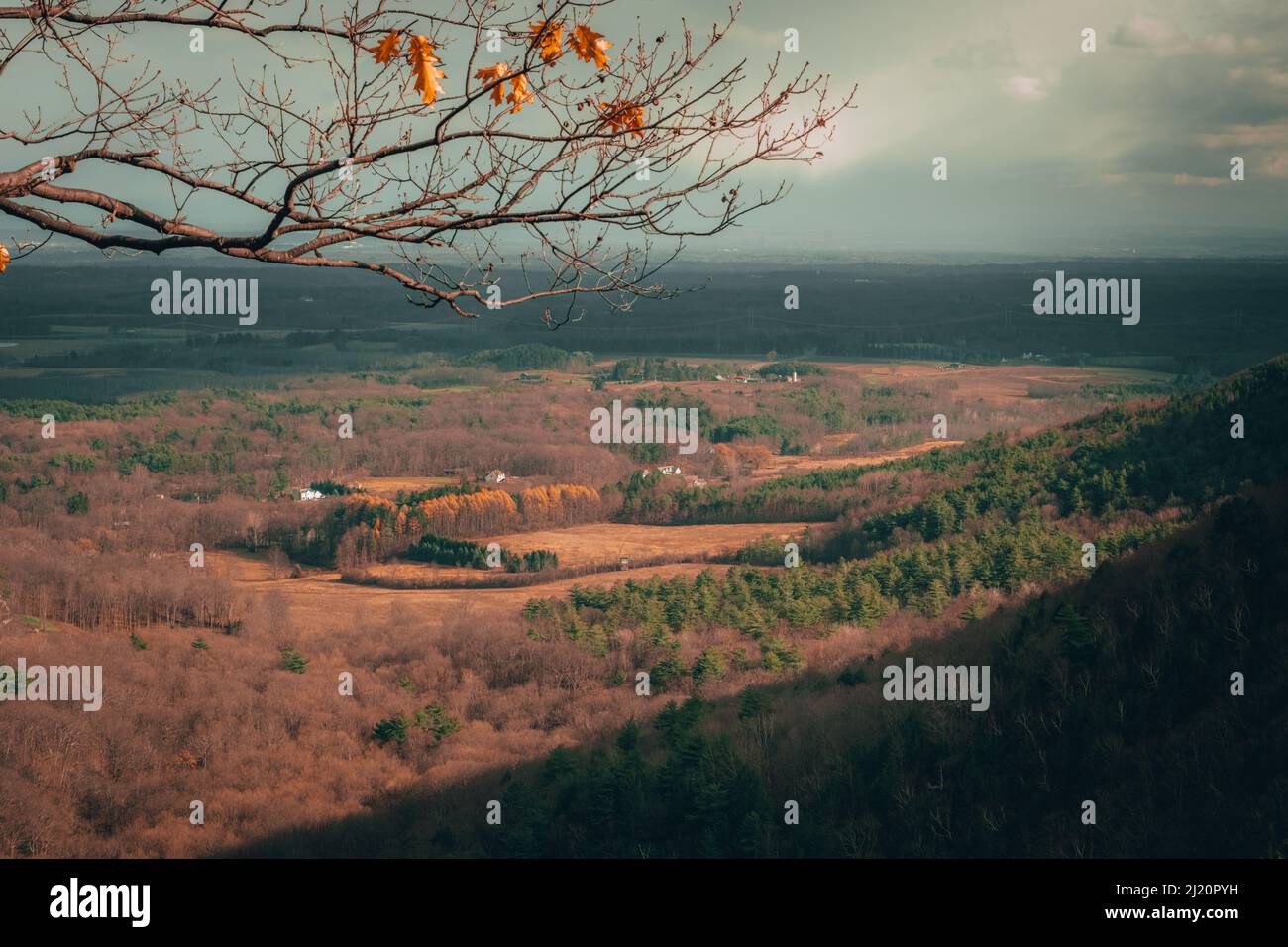 A scenic view of the Thacher State Park in New York on cloudy sky ...