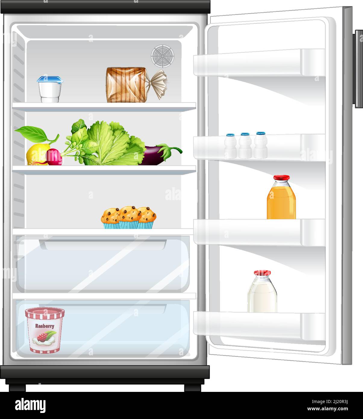 Opened refrigerator with food inside illustration Stock Vector Image ...