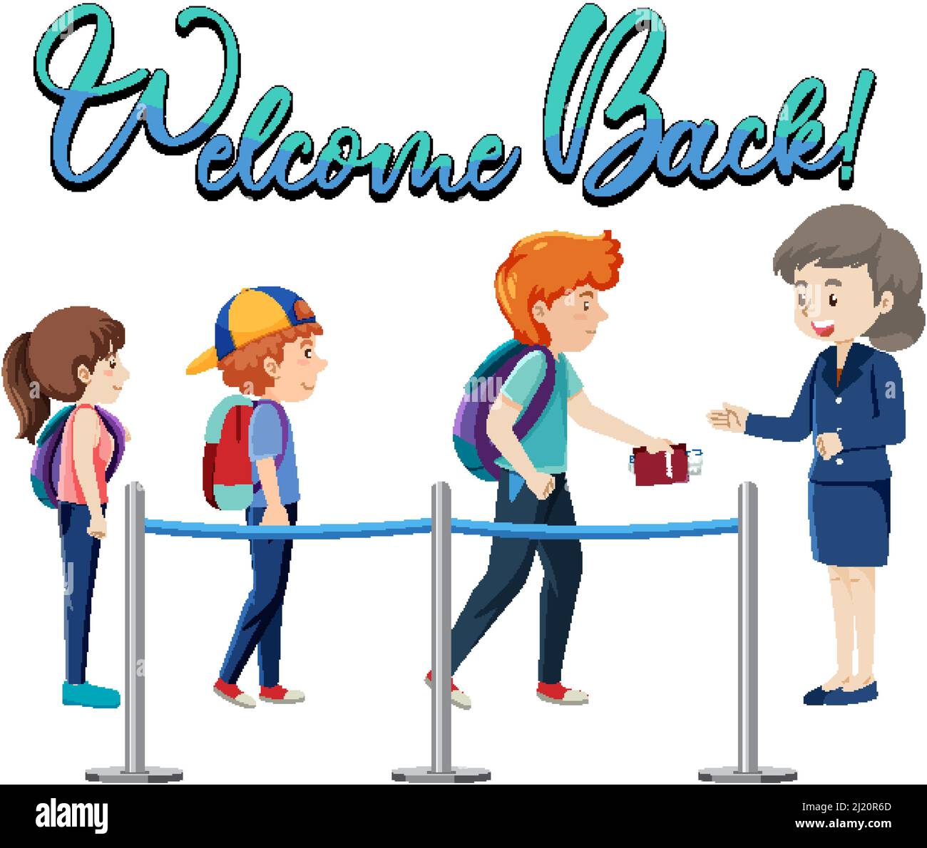 Welcome Back typography design with passengers and service staff ...