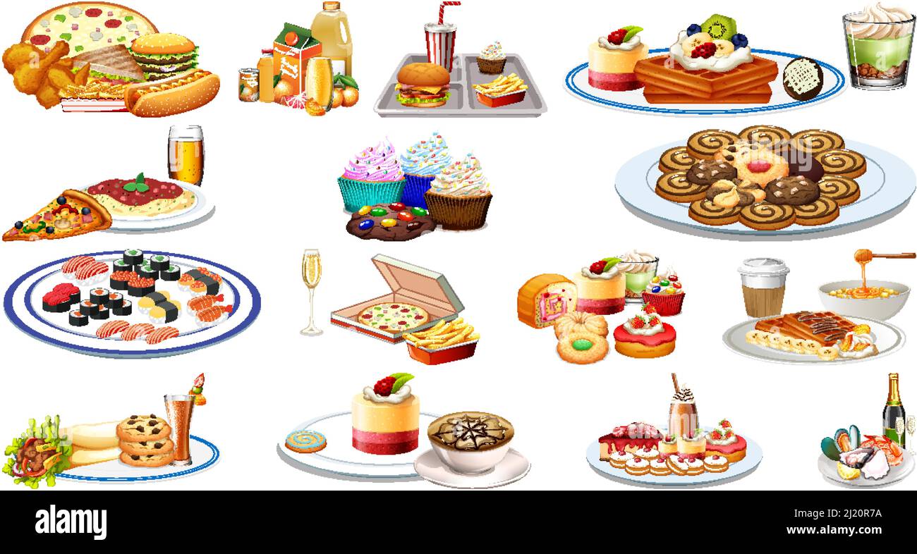 Set of different foods and beverages illustration Stock Vector Image ...