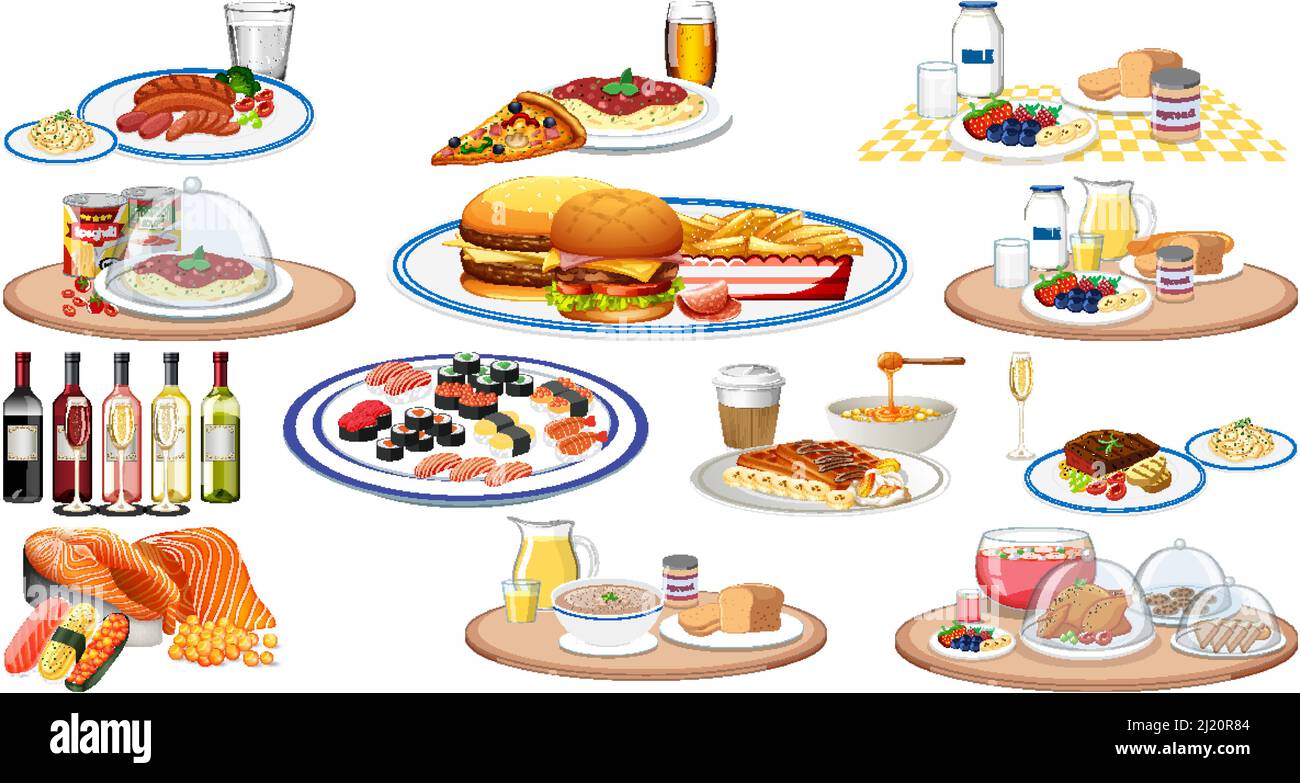 Set of different foods and beverages illustration Stock Vector Image ...