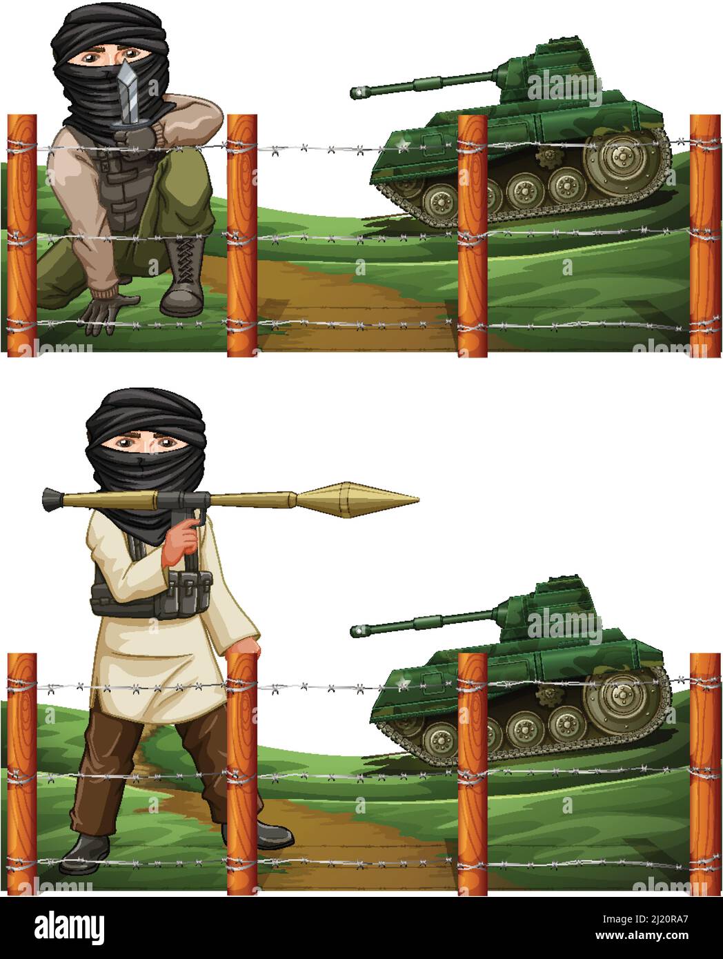 Scenes with terrorist holding weapon illustration Stock Vector Image ...