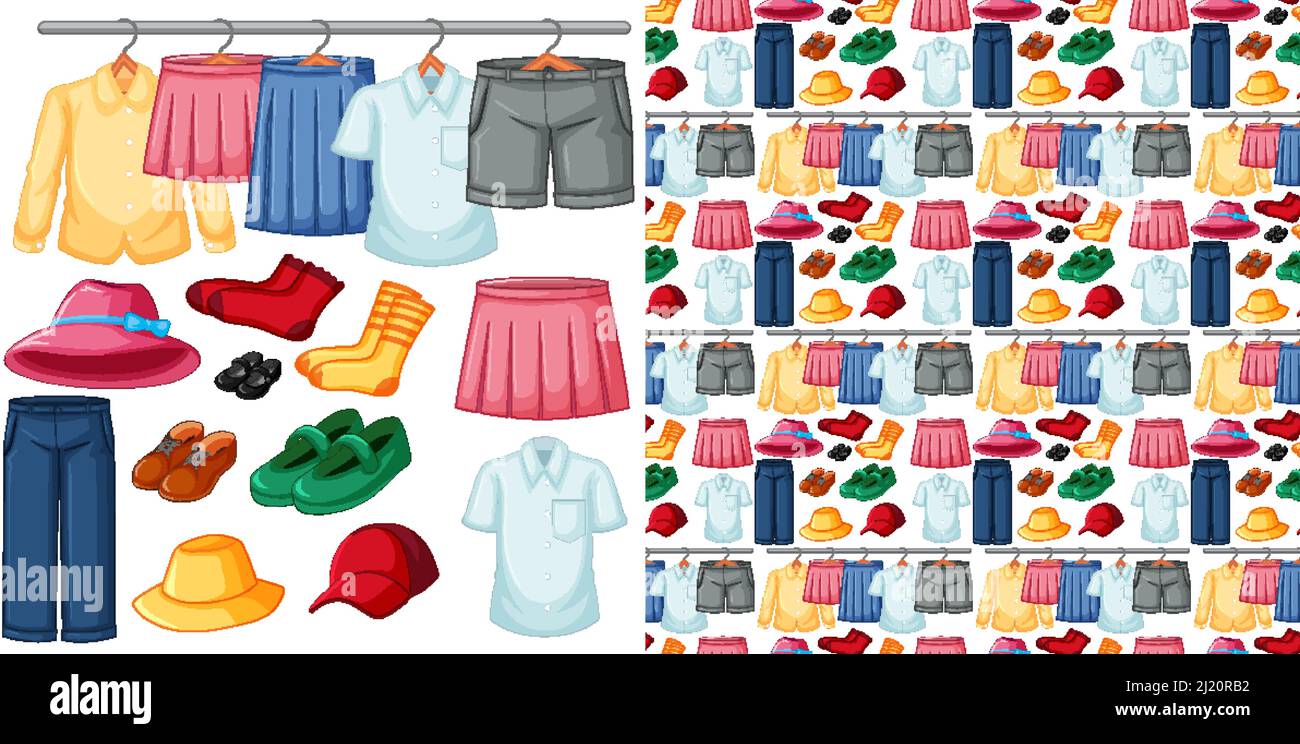 Seamless background design with cloth theme on white background ...