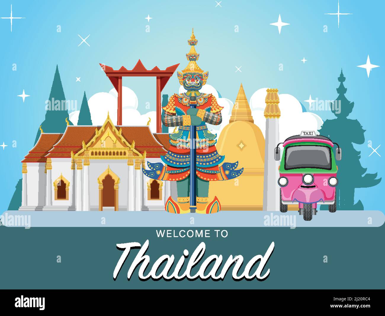 Thailand iconic tourism attraction background illustration Stock Vector ...