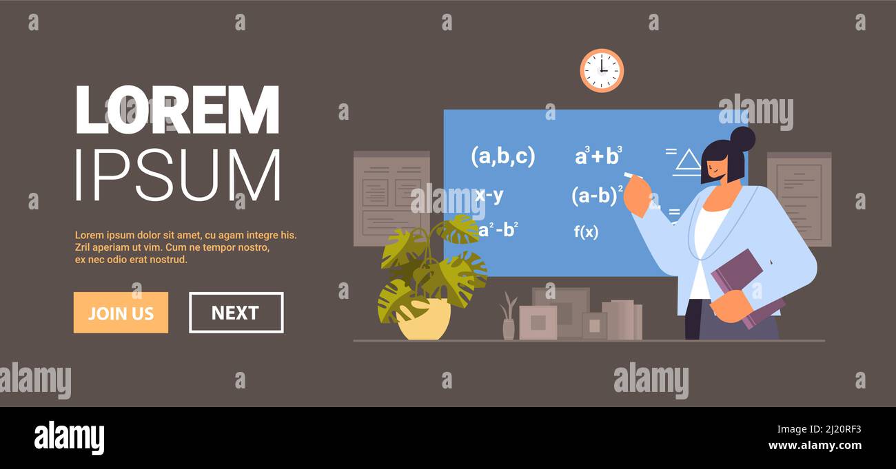 female teacher solving math problem on digital chalkboard during lesson ...
