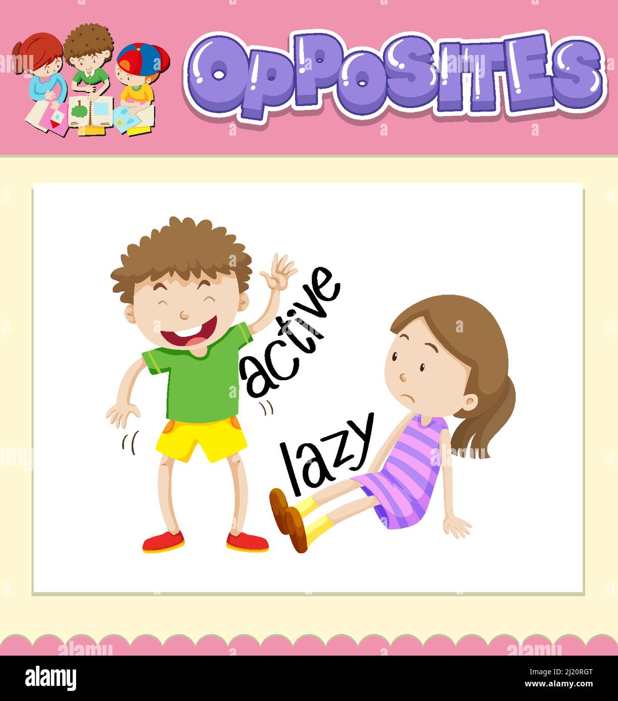 Opposite words for active and lazy illustration Stock Vector Image ...