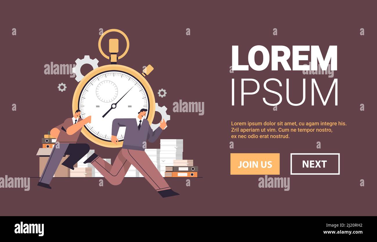 overworked businessmen with stopwatch running in office hurry at work ...