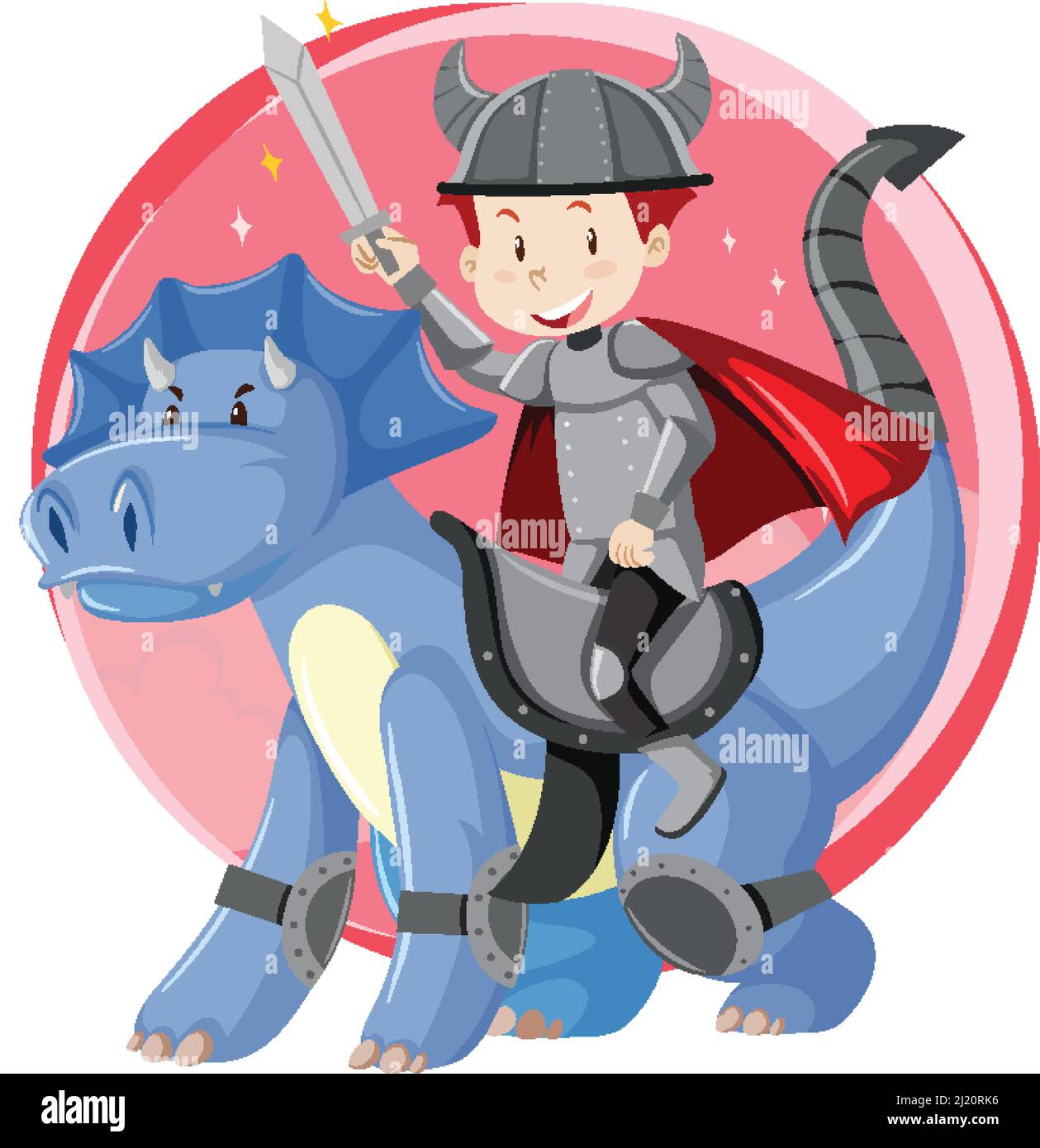 Fantasy knight character riding a dragon on white background ...