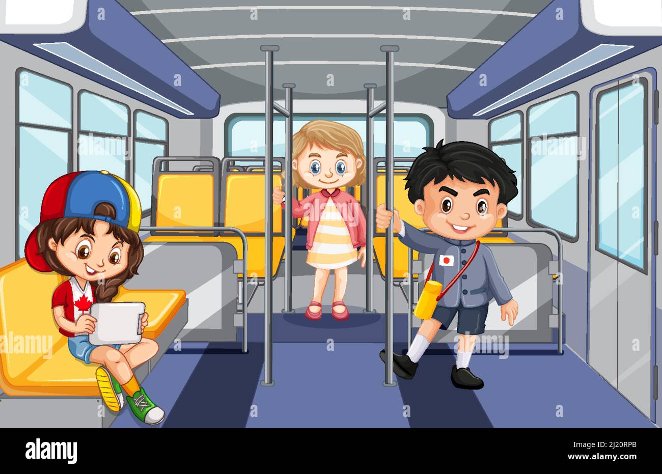 Scene with many people using public transportation illustration Stock ...