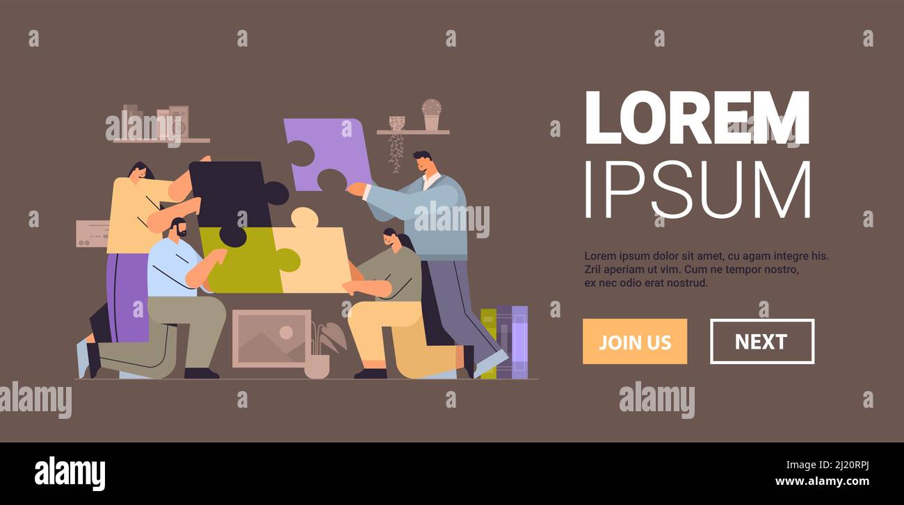 businesspeople team putting parts of puzzle together problem solution ...