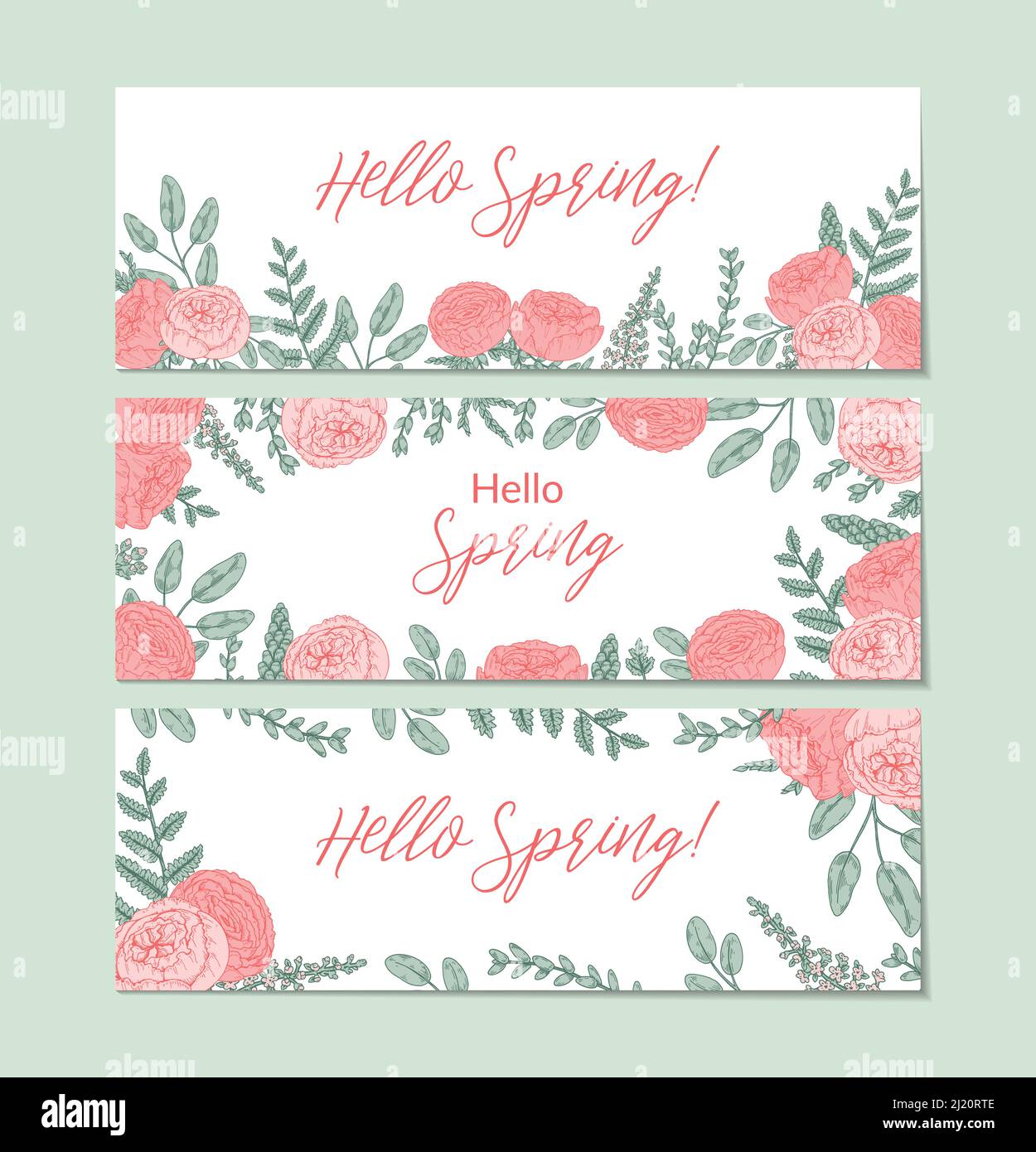 Set of gentle spring designs with floral elements. Hand drawn vector ...