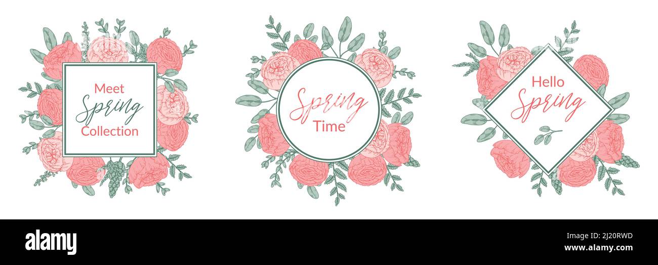 Set of spring floral frames. Gentle pastel design. Hand drawn vector ...
