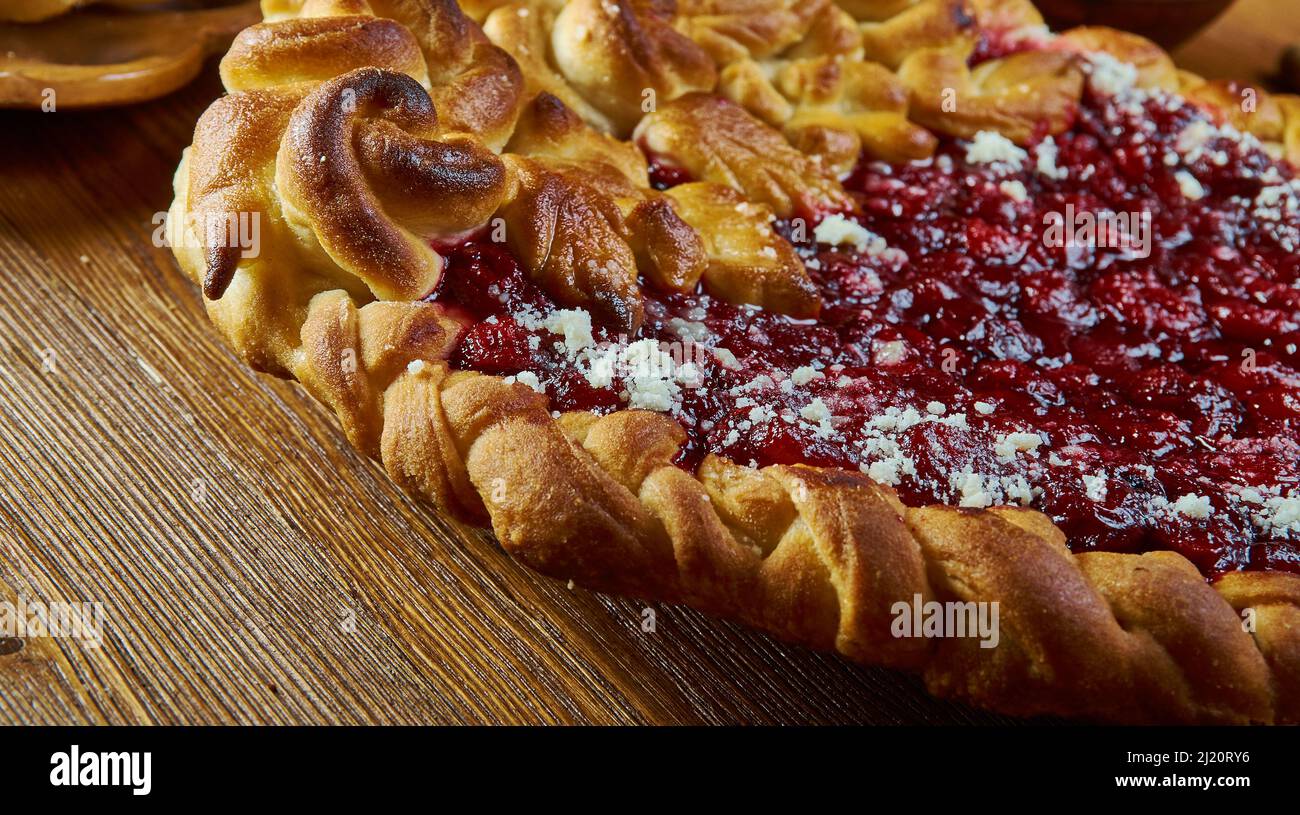 scandinavian pie with raspberries, Homemade traditional pastries Stock ...