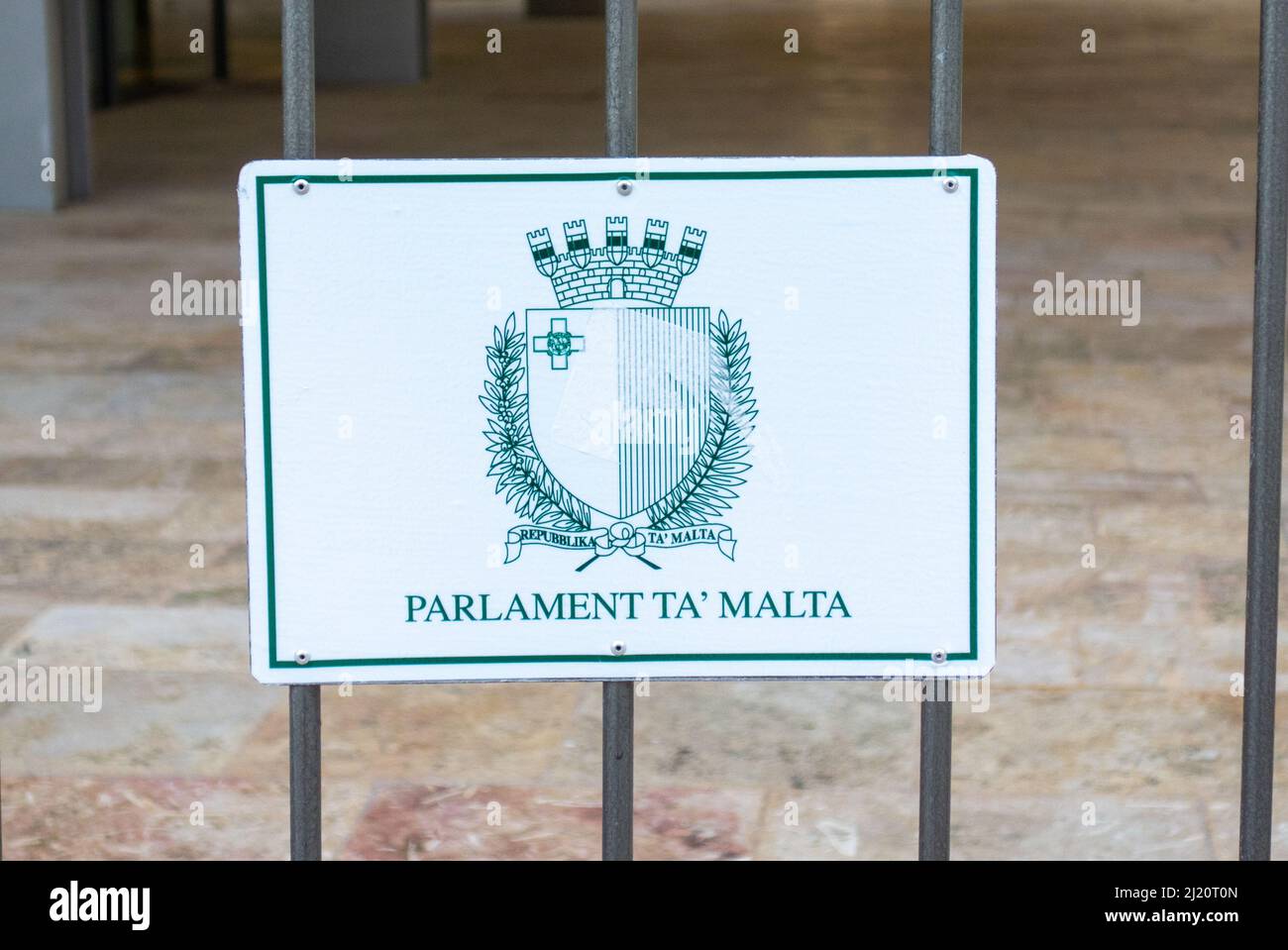 Parliament of Malta sign on a gate to the New Parliament Building in ...