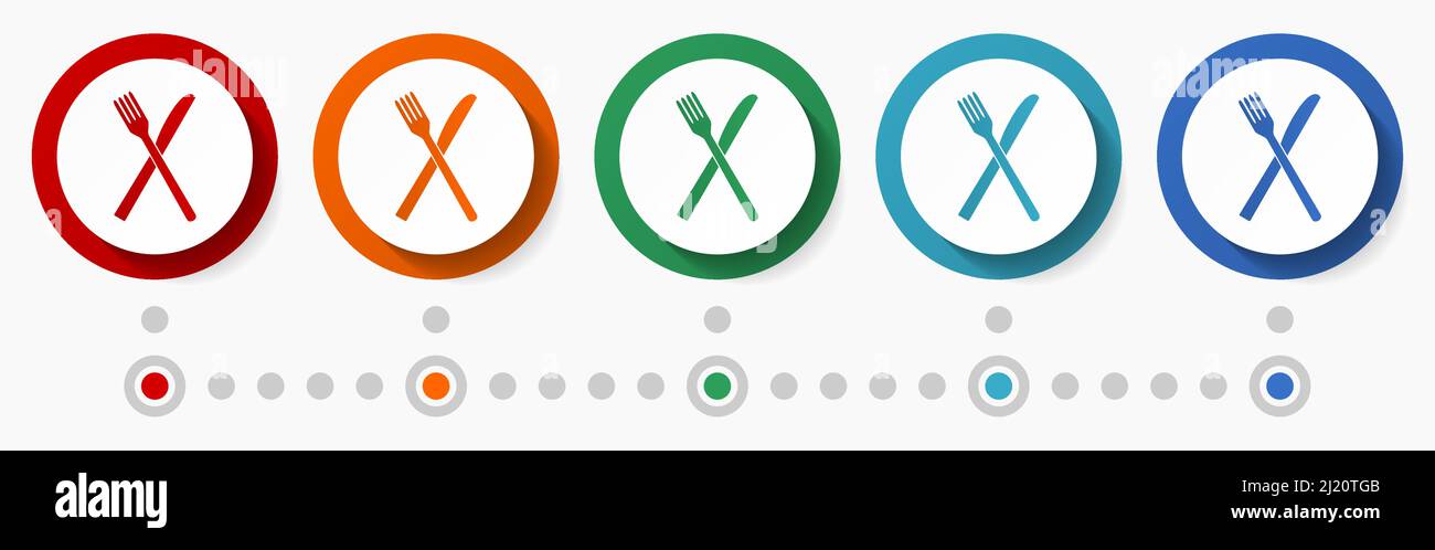 Kitchen, restaurant menu concept vector icon set, flat design colorful ...