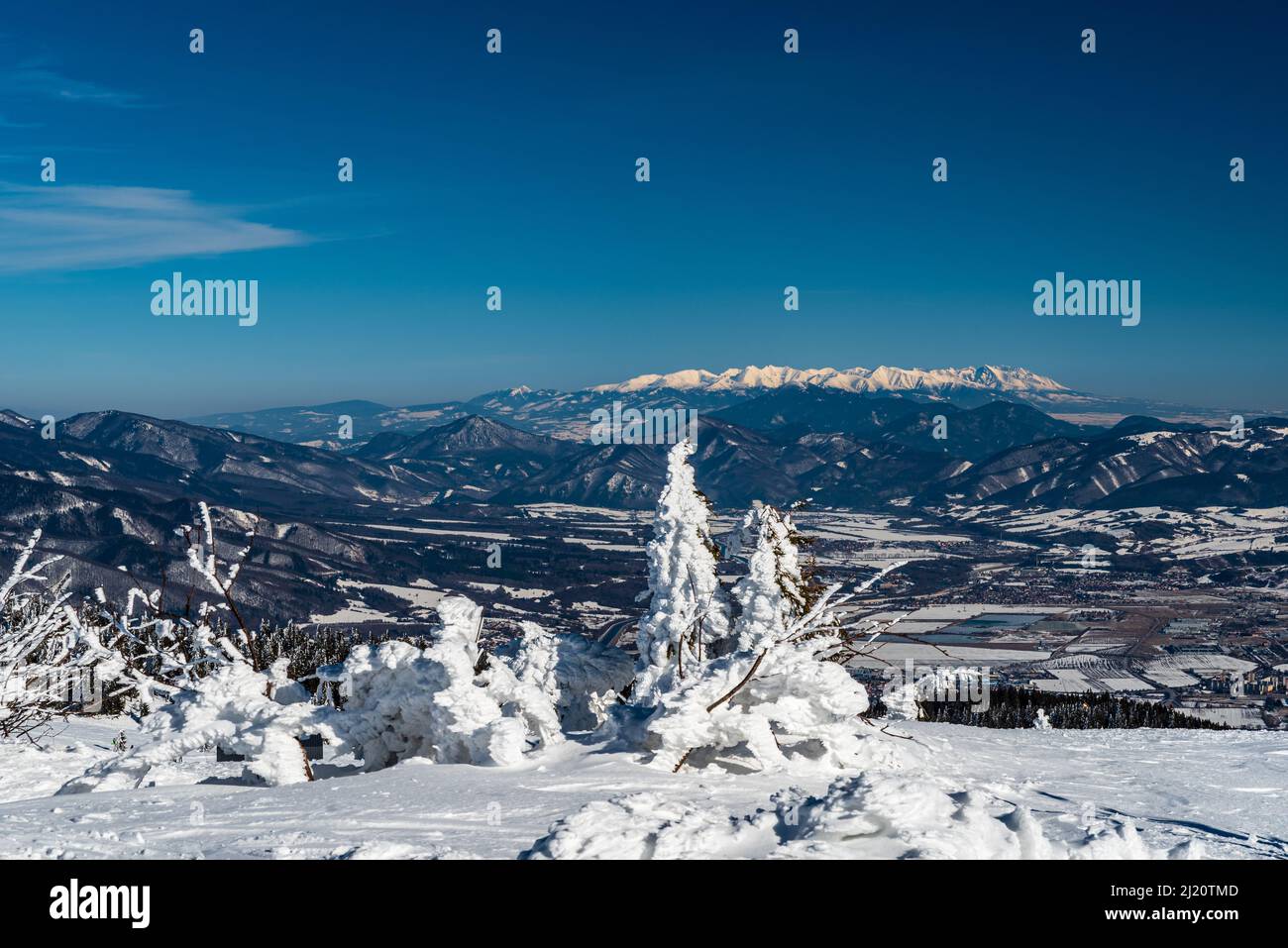 View to Tatra mountains from Velka luka hill in winter Mala Fatra ...