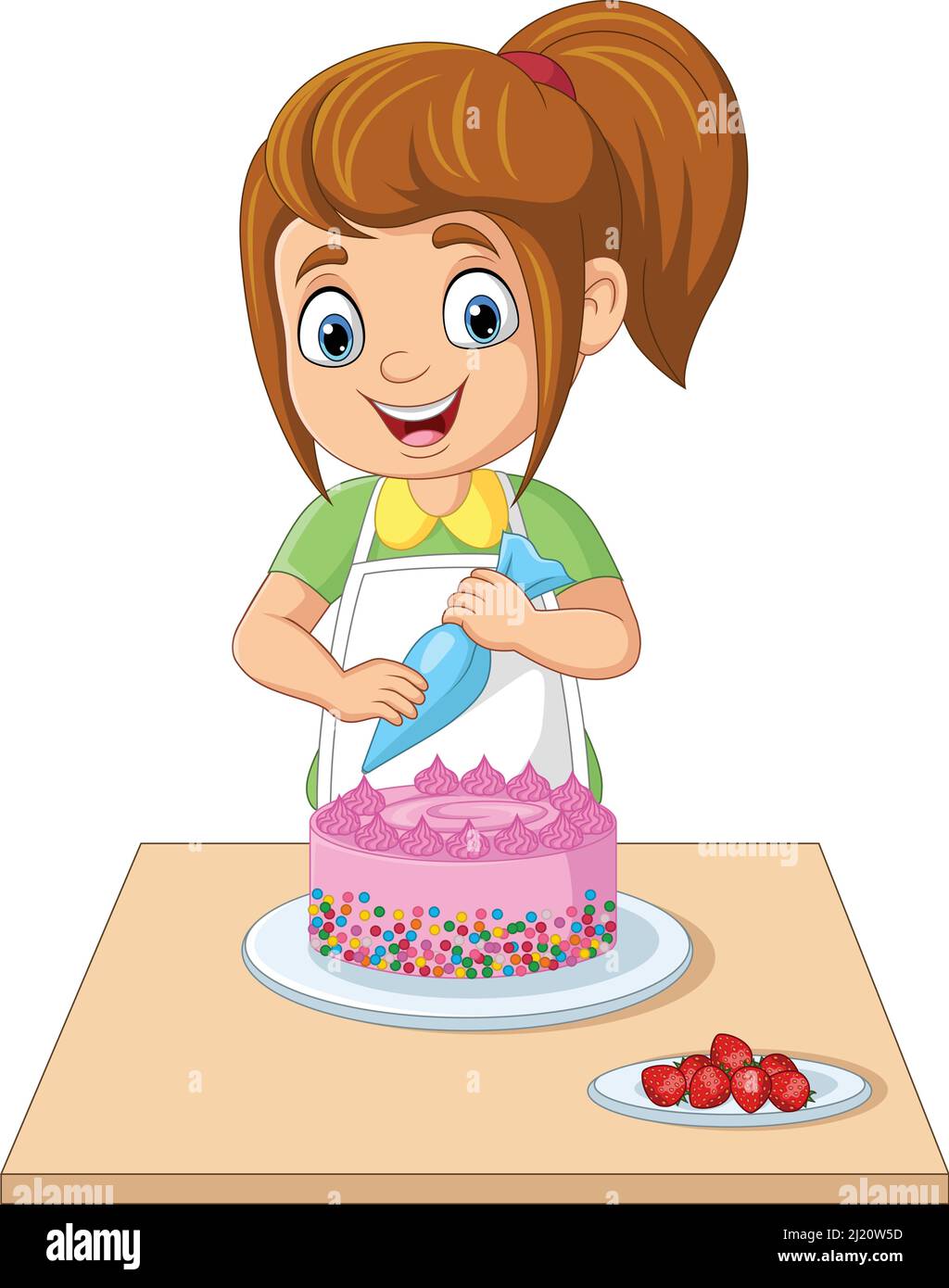 Cartoon girl decorating a birthday cake Stock Vector Image & Art - Alamy