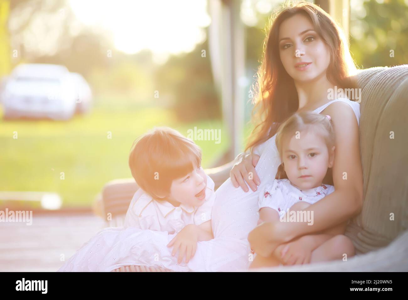 The family is resting in nature. Vacations in the fresh air. Weekend ...