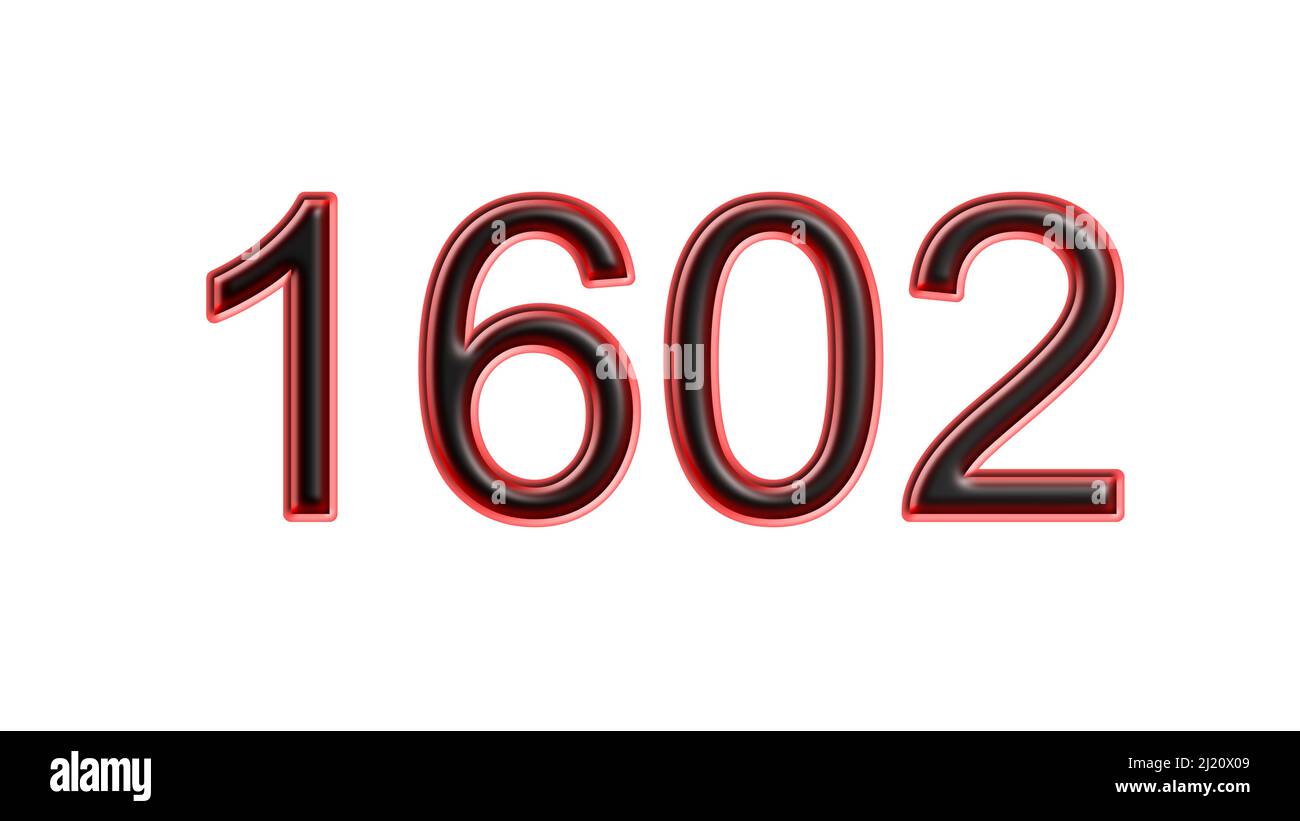 red 1602 number 3d effect white background Stock Photo - Alamy