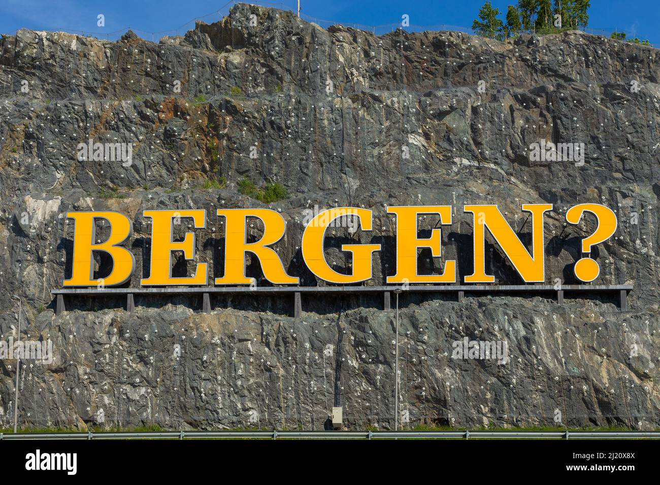 Bergen, Norway - 27 May, 2018: Bergen city sign with question mark ...