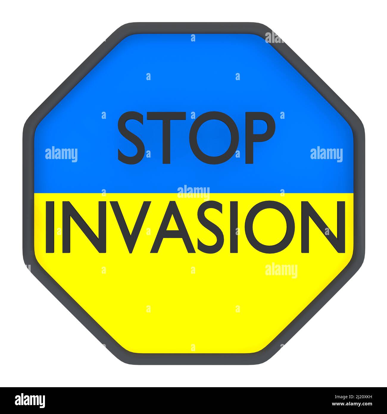 Render illustration of STOP INVASION on a road sign in the colors of ...
