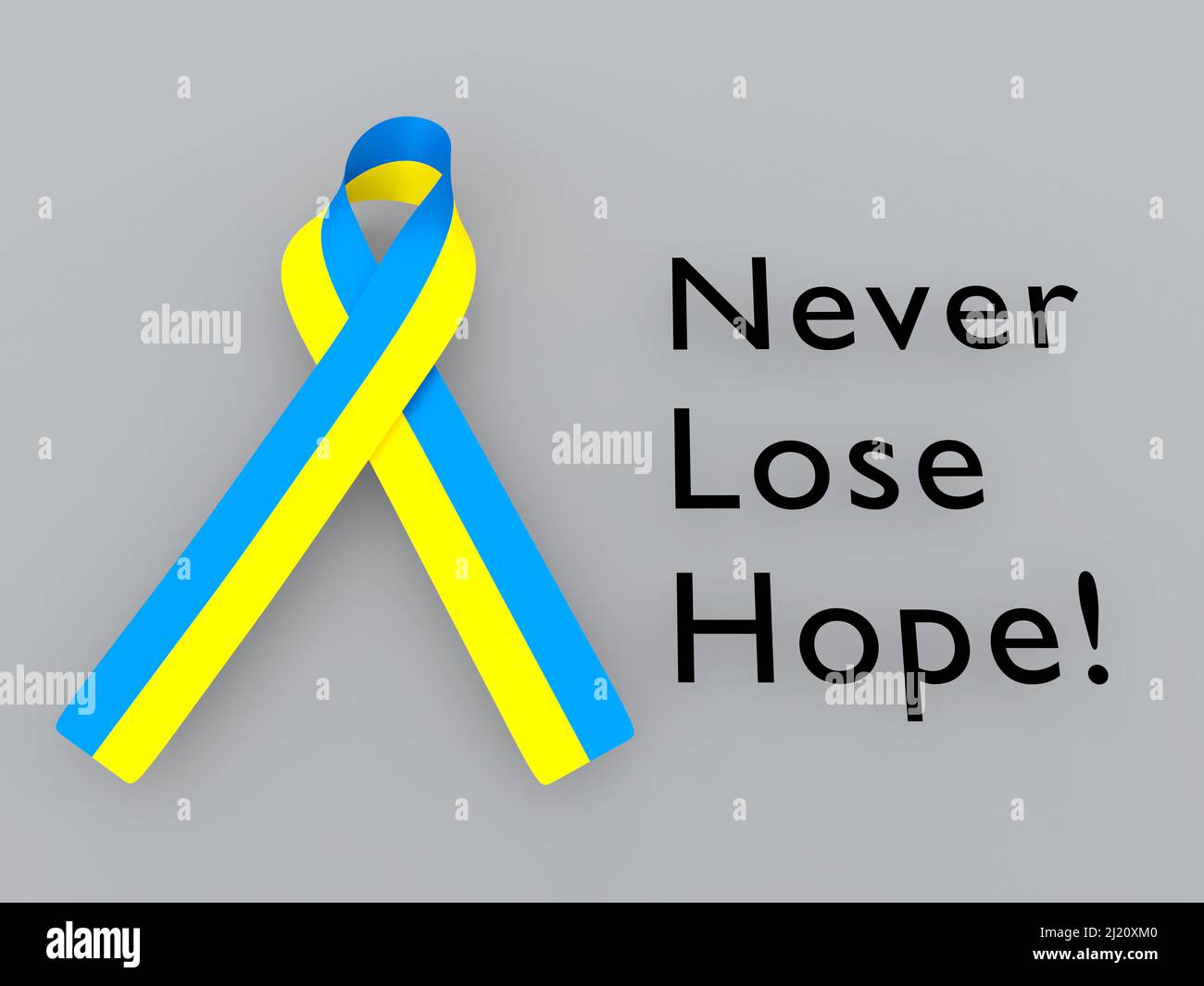 3D illustration Never Lose Hope! script aside Ukraine awareness ribbon ...