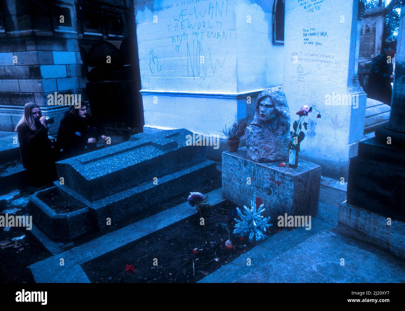 Jim Morrison's grave in Pere Lachaise Cemetery Paris France Stock Photo ...