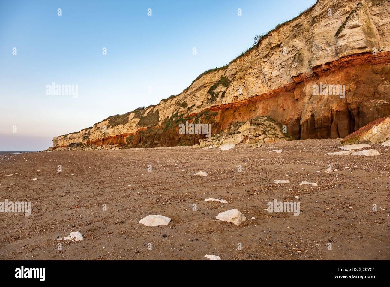 The red and white striped cliffs of Hunstanton beach on the North ...