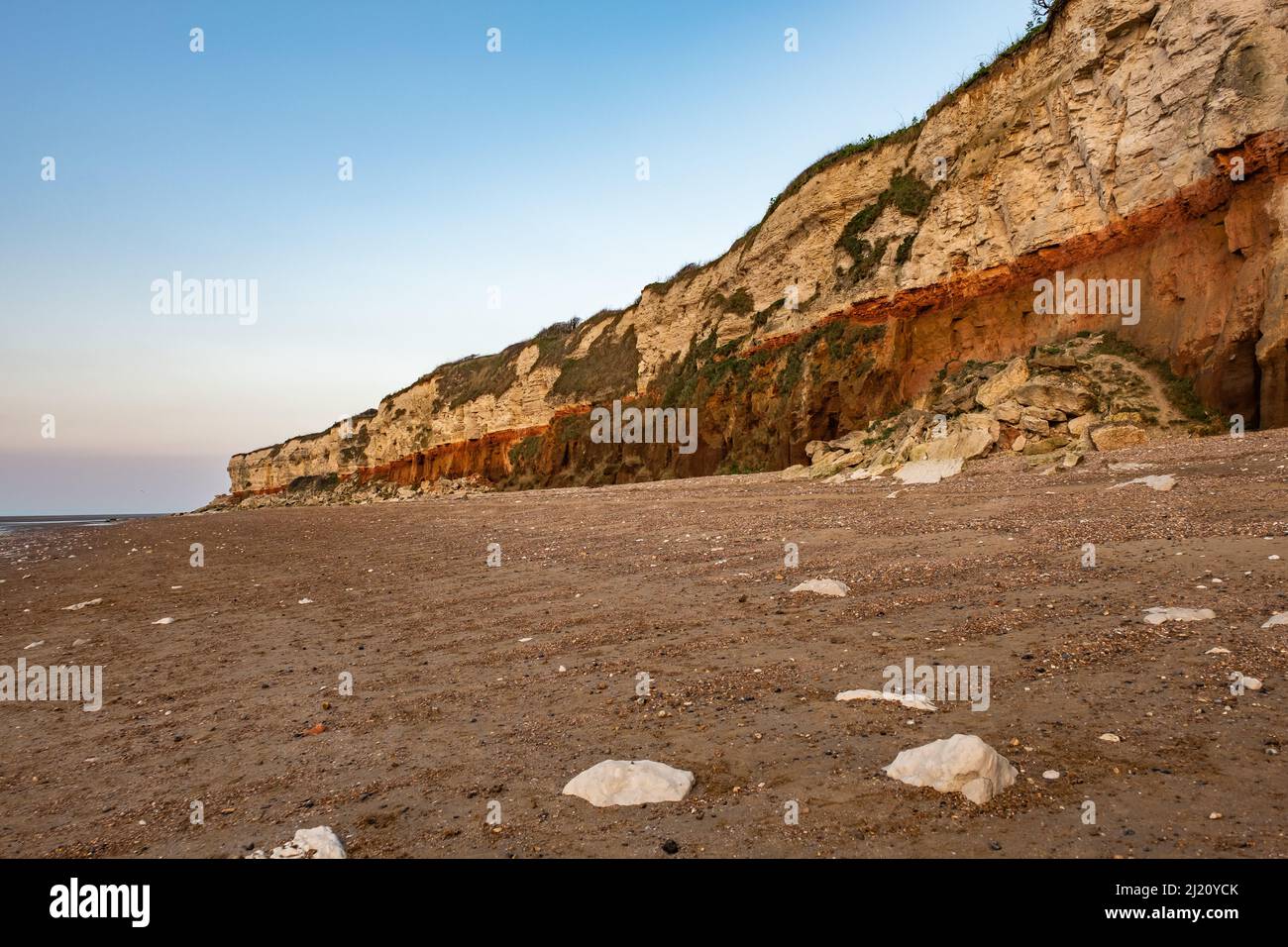 The red and white striped cliffs of Hunstanton beach on the North ...