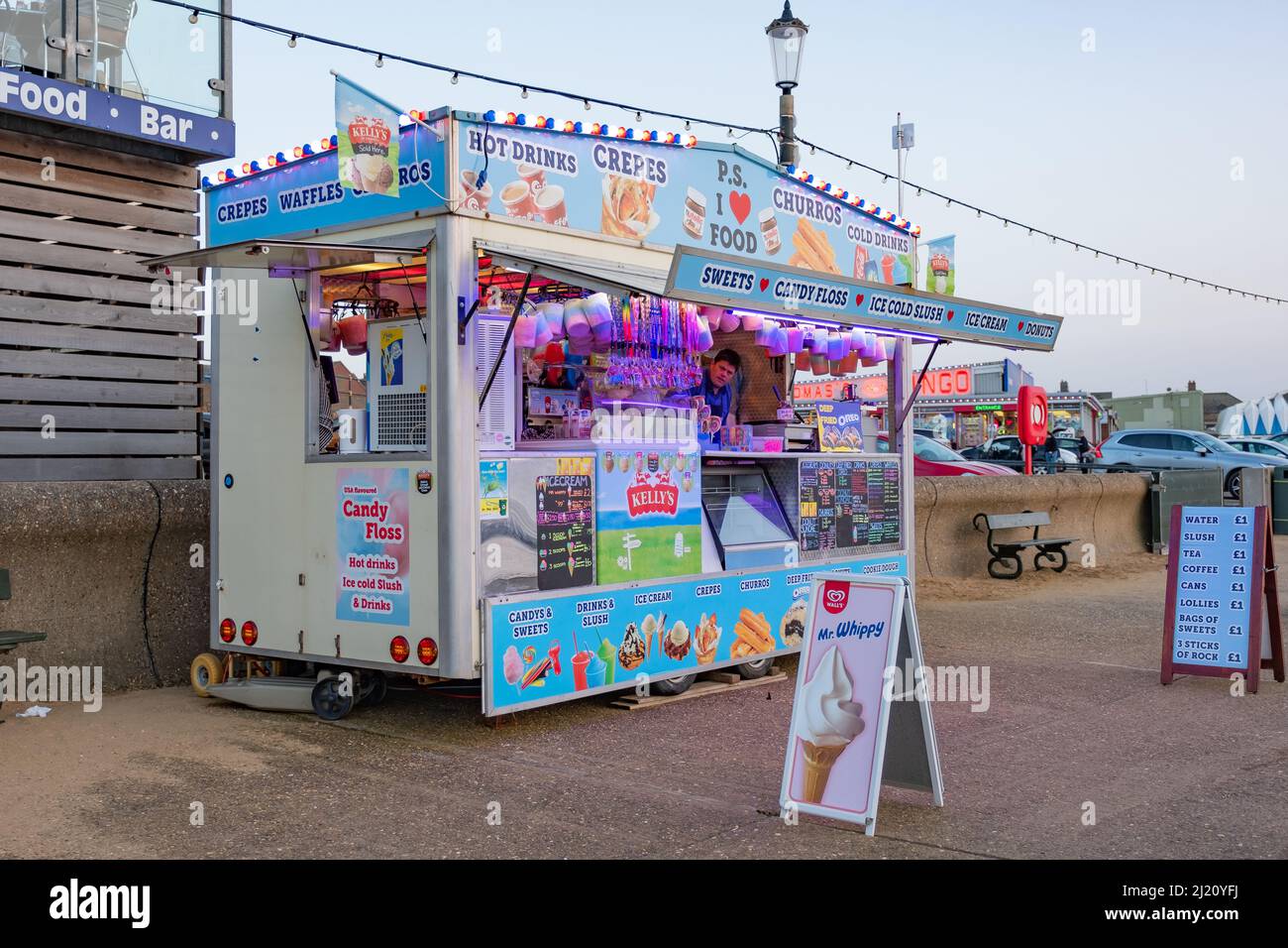 Catering unit on the promenade or esplanade in the seaside town of ...