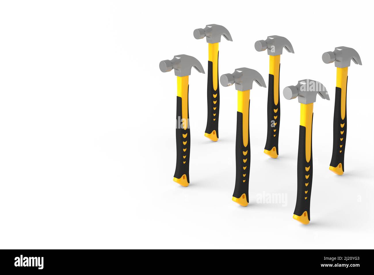 Set of black and yellow hammers with a rubberized handle isolated on ...