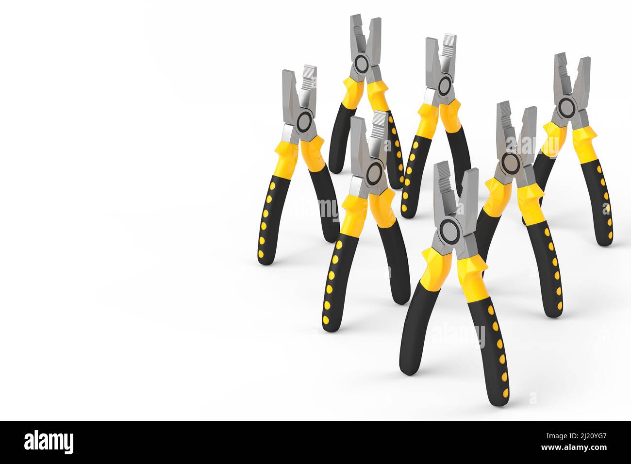 Set of yellow hand tool pliers isolated on white background. 3d render ...