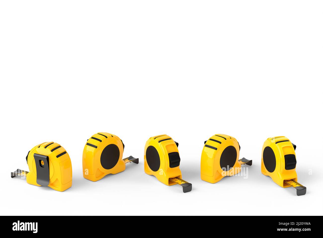 Set of yellow carpenter measuring tape isolated on white with clipping ...