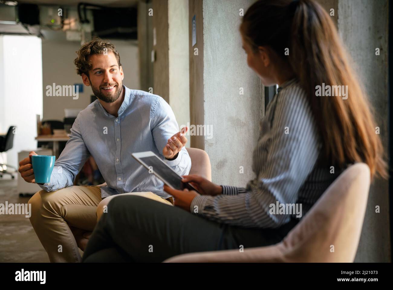 Portrait of creative business people team working together and smiling ...