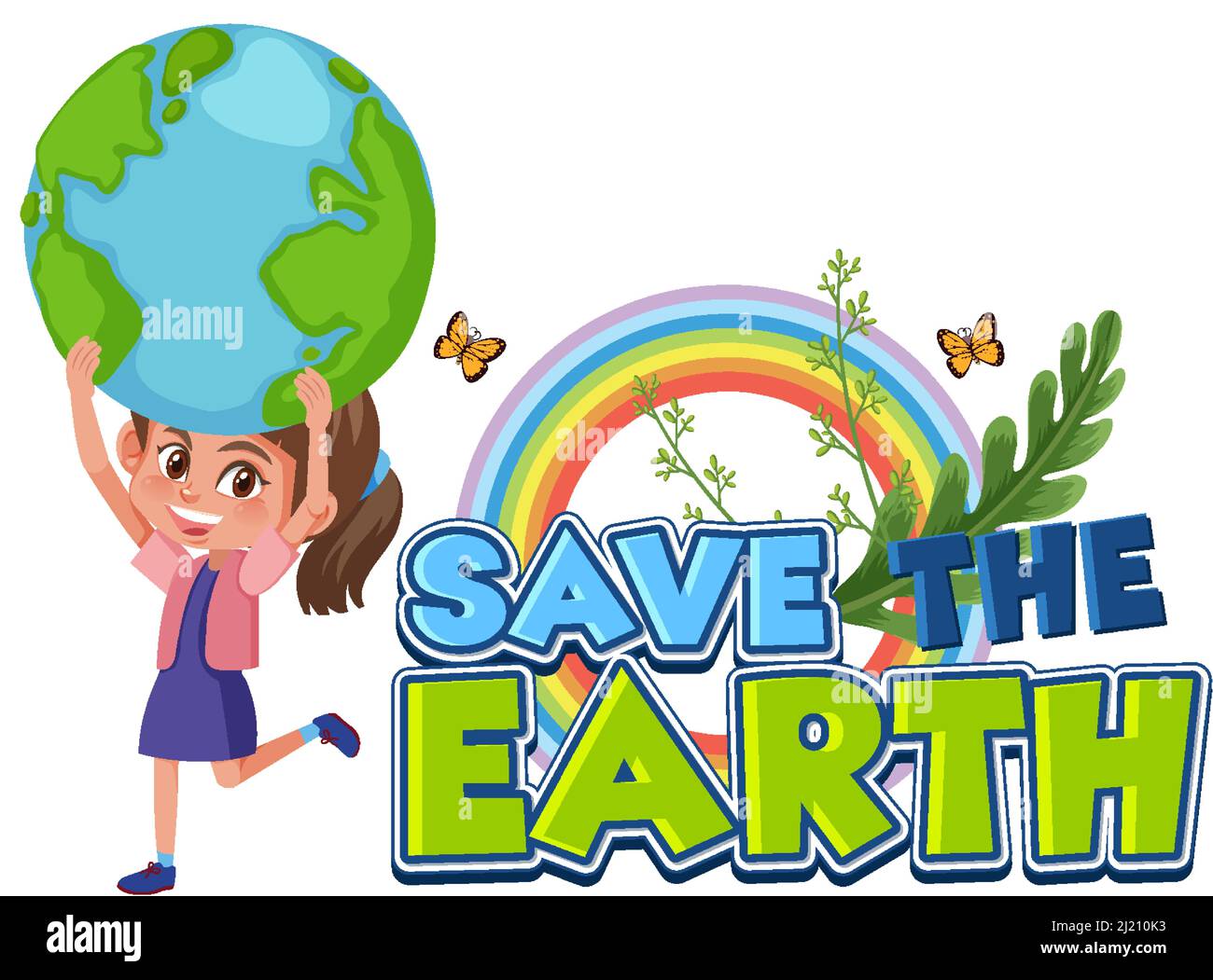 Save the earth concept with cartoon cute girl holding earth ...
