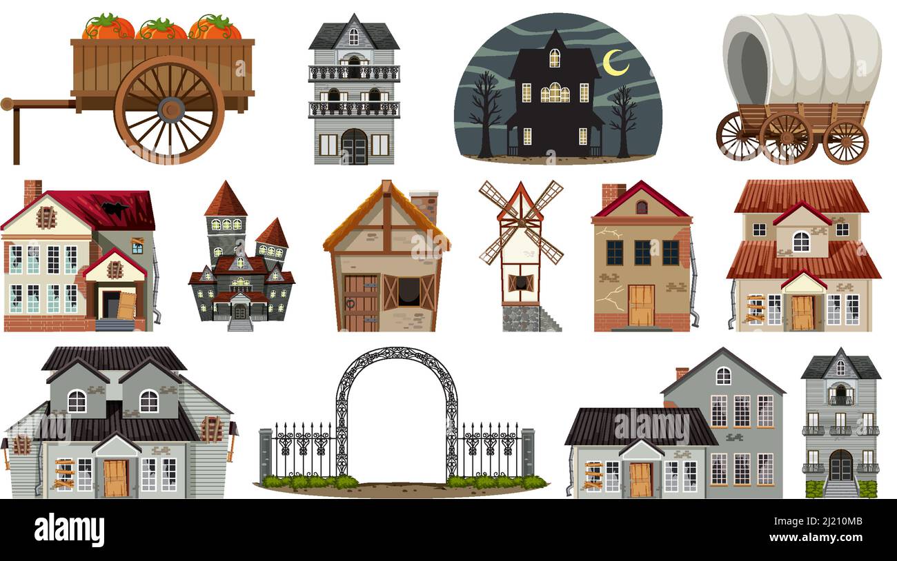 Set of abandoned houses and buildings illustration Stock Vector Image ...