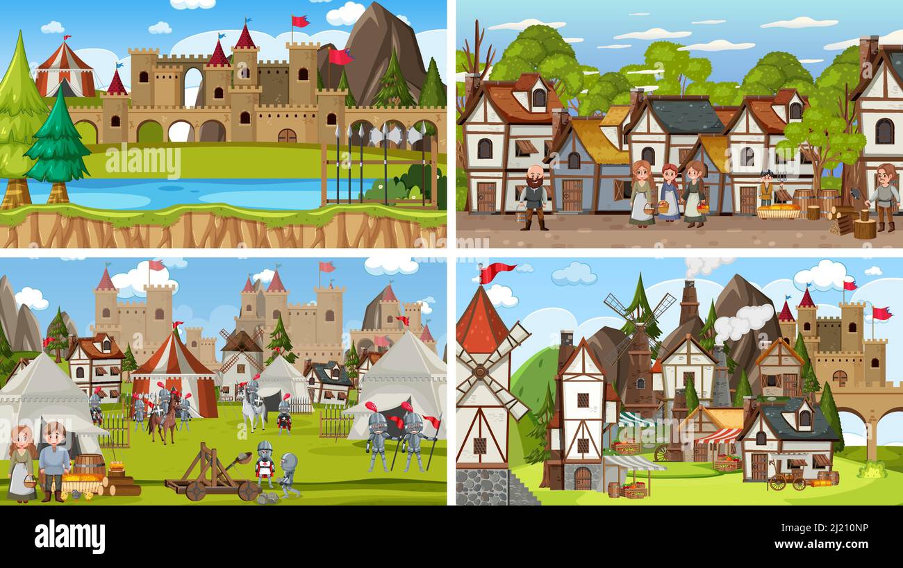 Set of different scene medieval illustration Stock Vector Image & Art ...